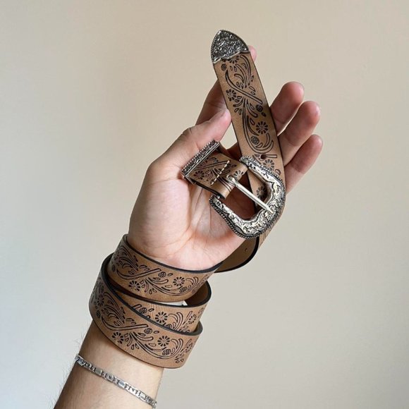 Accessories | Vintage Style Brown American Western Floral Silver Boho ...